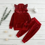 Girls Angel Wing Print Hooded Tracksuit Set Soft Two Piece Outfit for ...