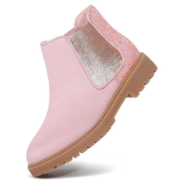 Pink Glitter Chelsea Boots for Teen Girls, Low Heel Dress Ankle Booties ...