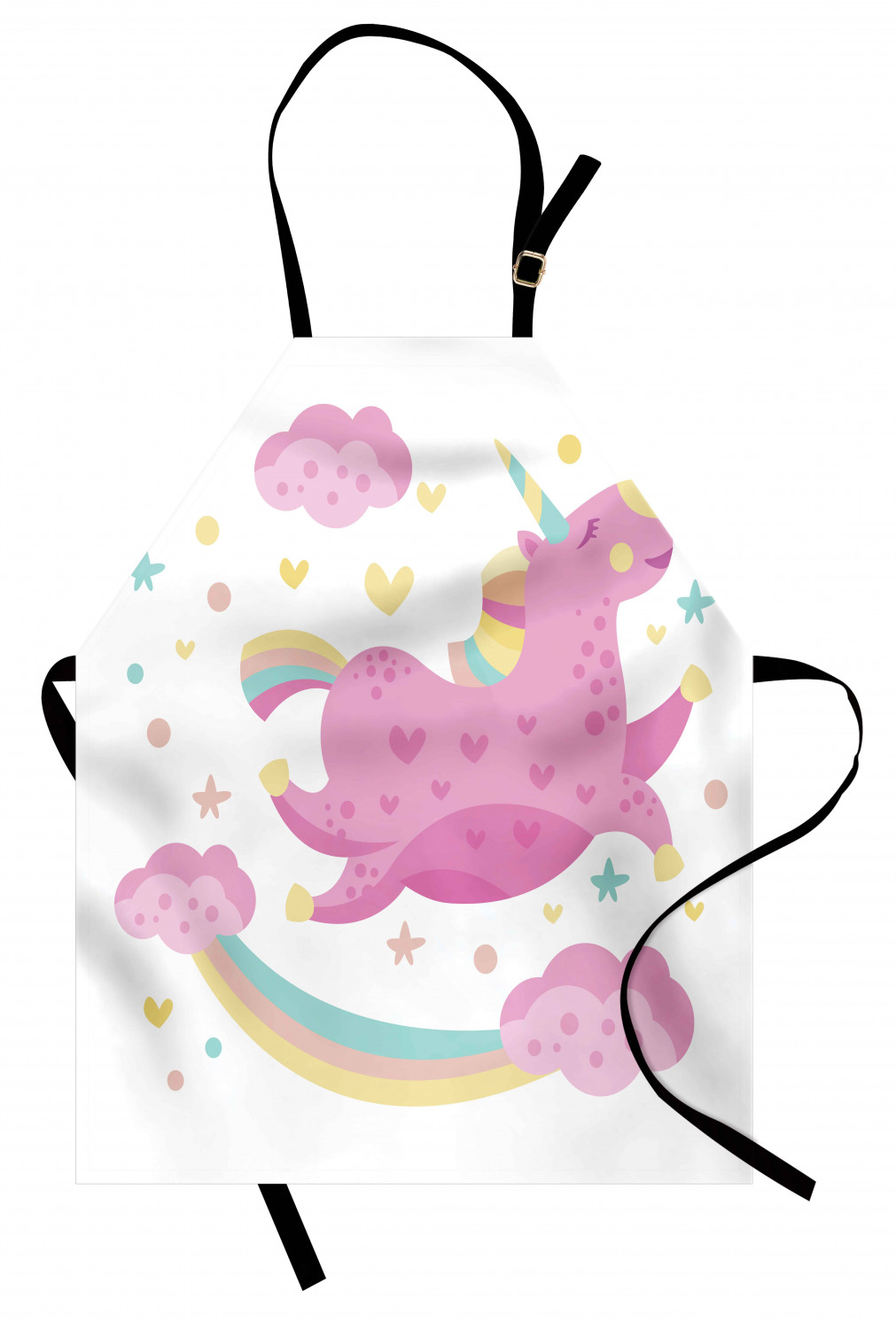 Girls Apron Chubby Legendary Smiley Unicorn with Star Rainbow Funny ...