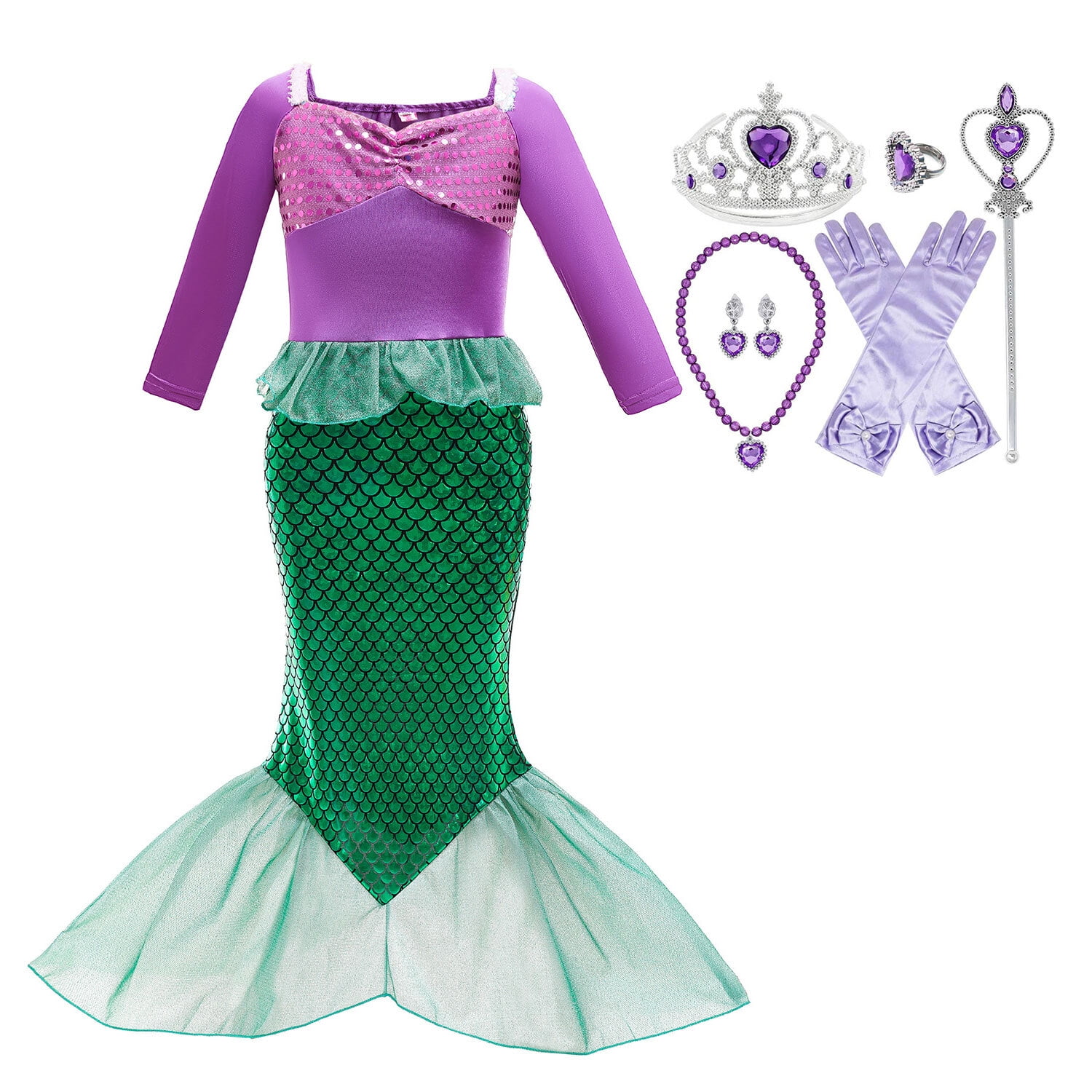 Girls Ariel Mermaid Tail Costume Dress Cosplay Party Princess Outfits ...