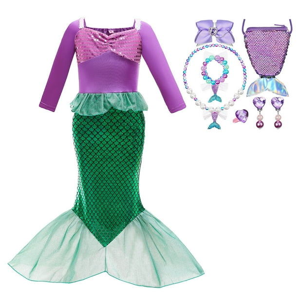 Girls Ariel Mermaid Tail Costume Dress Cosplay Party Princess Outfits
