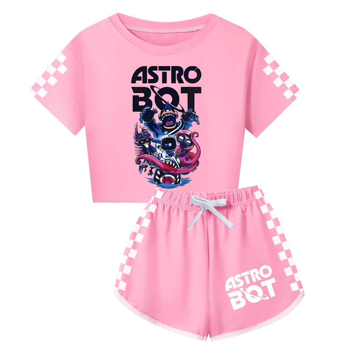Girls Astro Bot Game Cartoon Short Sleeve T-shirt and Shorts Athletic Outfit Summer Jogging T ...