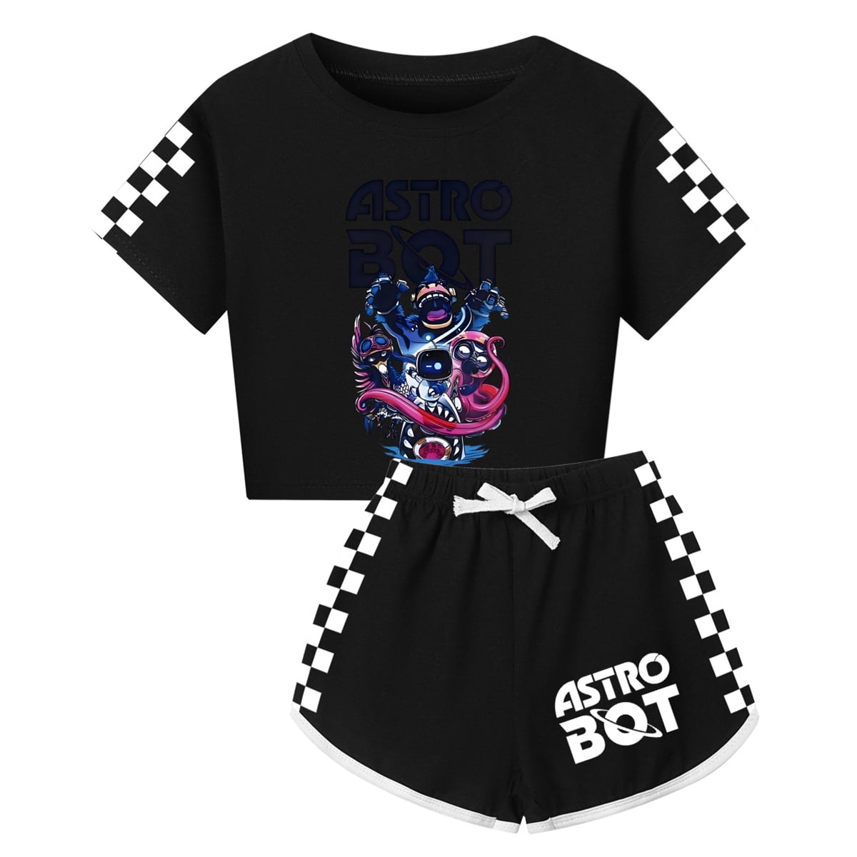 Girls Astro Bot Game Cartoon Short Sleeve T-shirt and Shorts Athletic ...