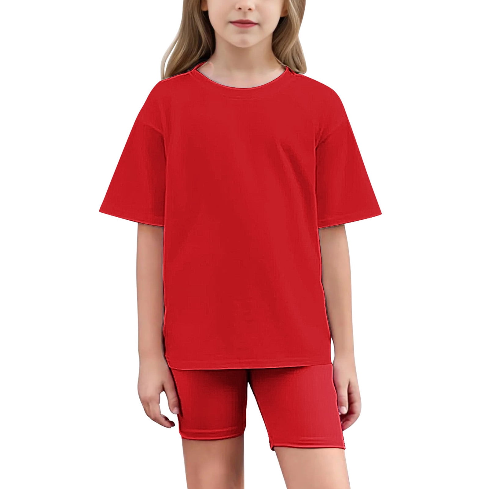Girls Athletic Shorts Set Half Sleeve Oversized T-Shirts Short Leggings ...
