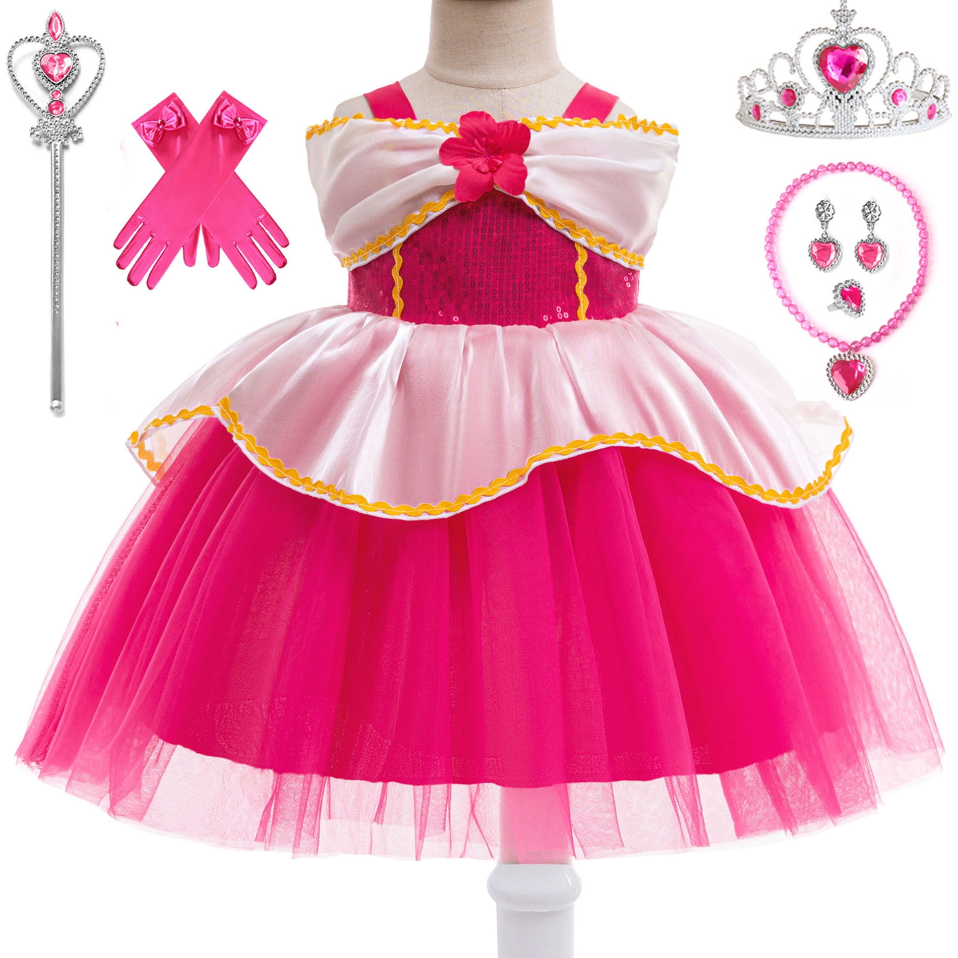 Girls Aurora Princess Dress Up Halloween Party Costume with Crown Wand ...