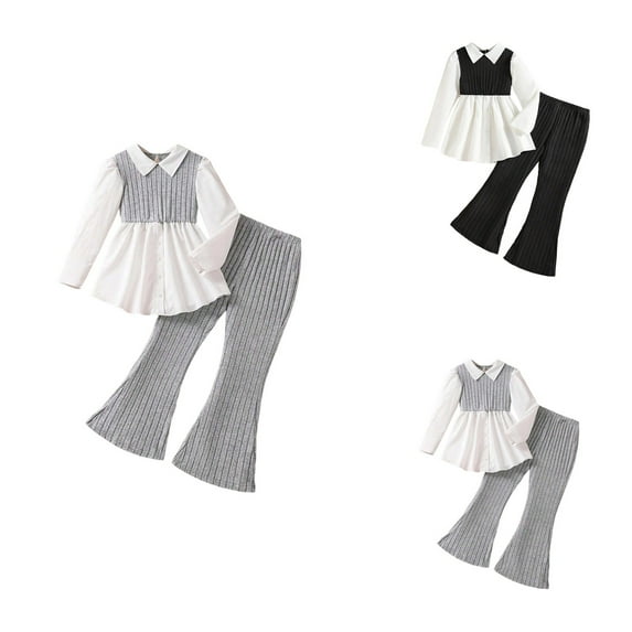 Girls Autumn Two Piece Outfit, Long Sleeve Top and Flared Pants Set ...