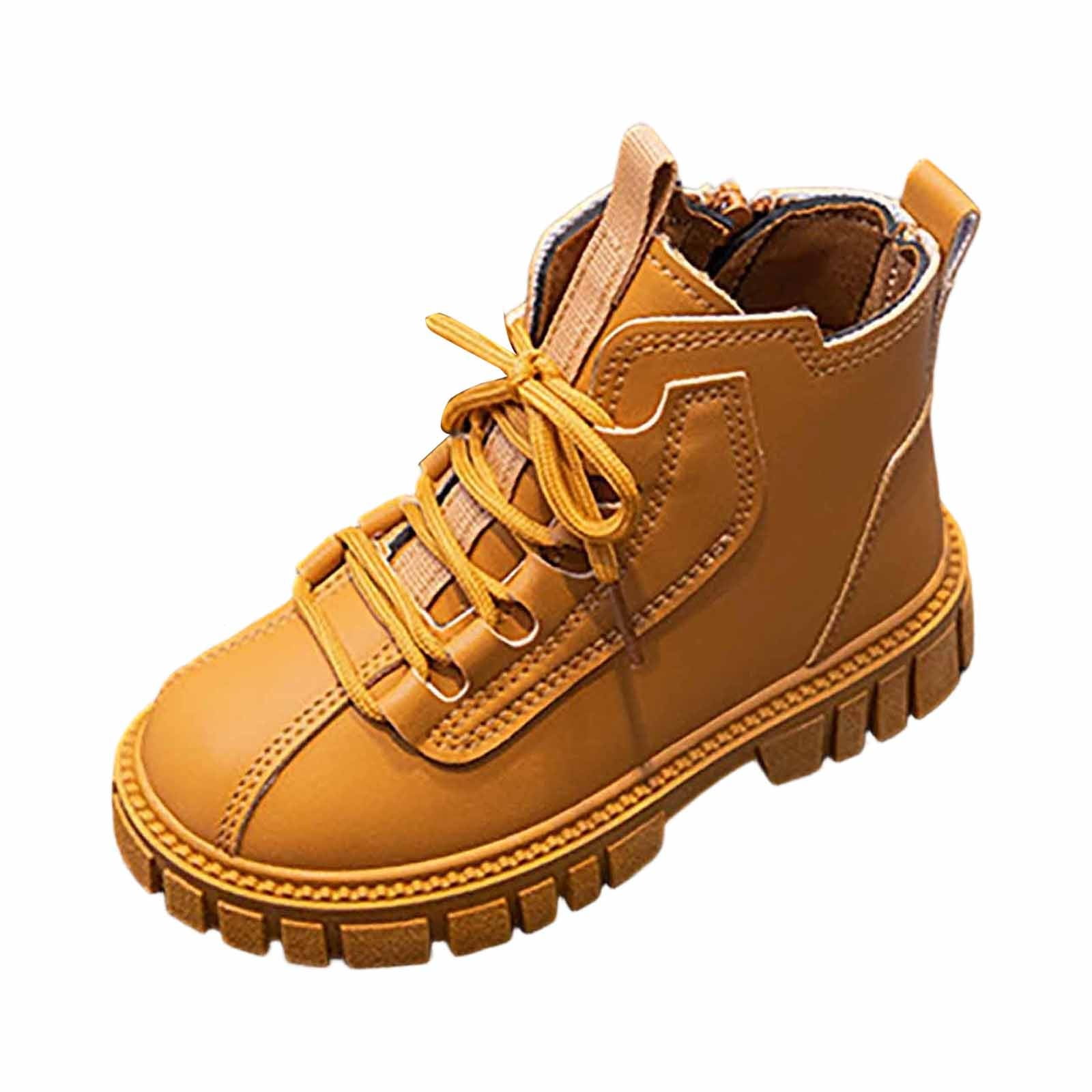 Girls Autumn Winter British Style Boots Solid Color Lace Up Chunky Sole ...