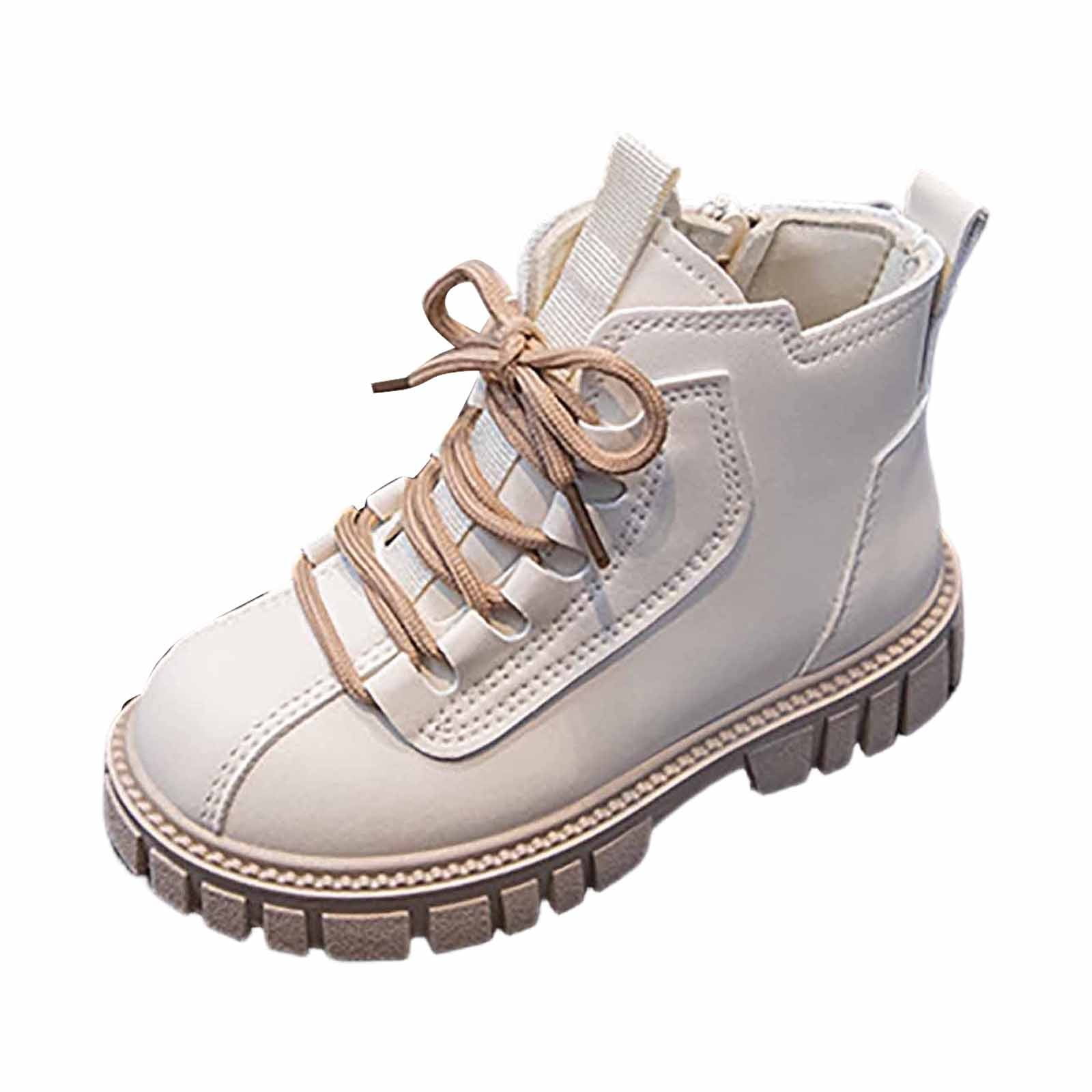 Girls Autumn Winter British Style Boots Solid Color Lace Up Chunky Sole ...