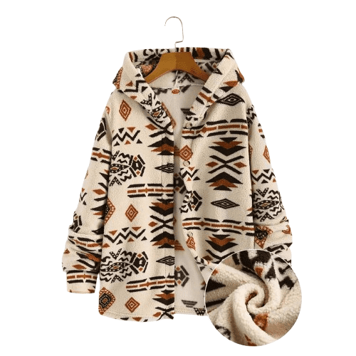 Girls' Aztec Pattern Furry Hooded National Style Long Sleeve Button ...