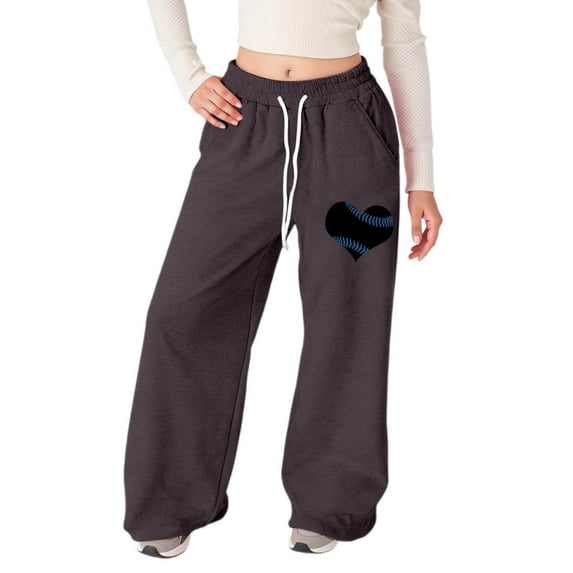 Girls BALL HEART Print Sweatpants Elastic Waist Wide Straight Leg Pants ...