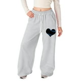 Girls BALL HEART Print Sweatpants Elastic Waist Wide Straight Leg Pants ...