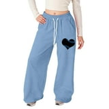 Girls BALL HEART Print Sweatpants Elastic Waist Wide Straight Leg Pants ...