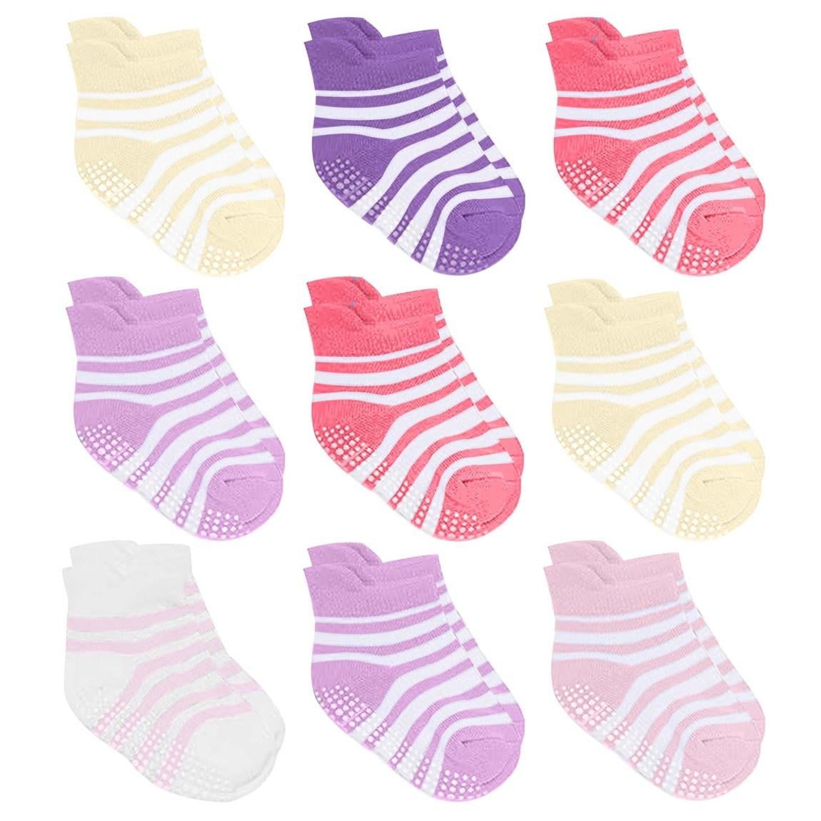 Girls Baby and Toddler 9 Pack Socks Grip on Bottom - Walmart.com