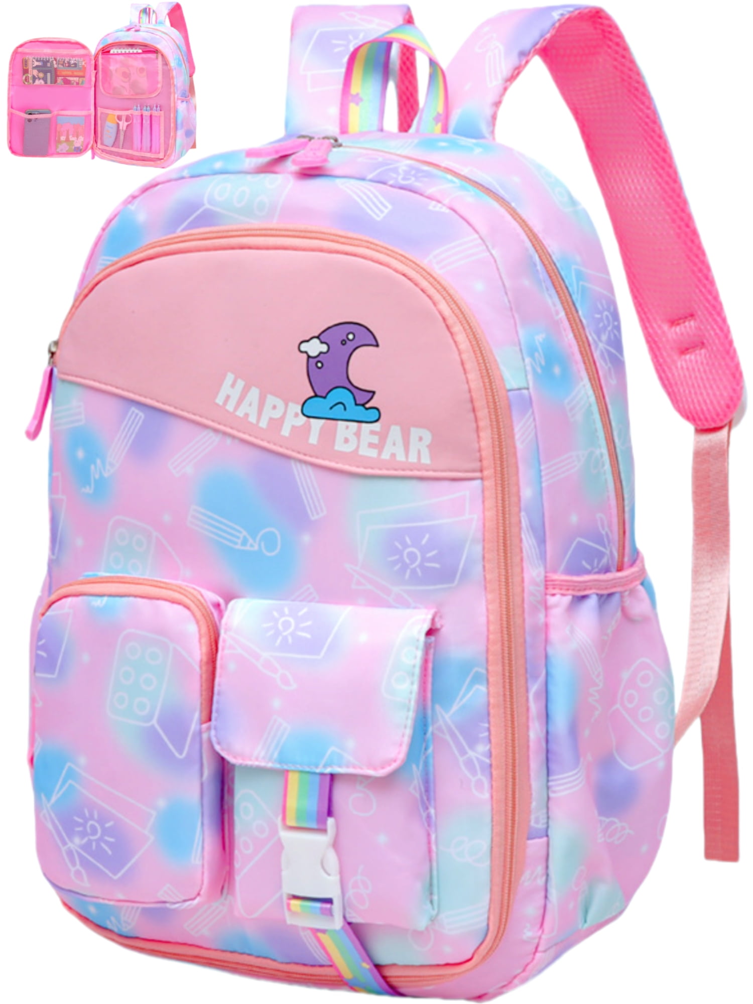 Girls Backpack Lightweight Kids School Bag with Functional Pockets Cute ...