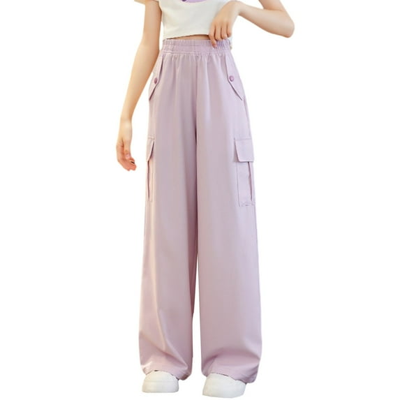 Girls Baggy Cargo Pants Elastic High Waist Wide Leg Sweatpants Spring ...