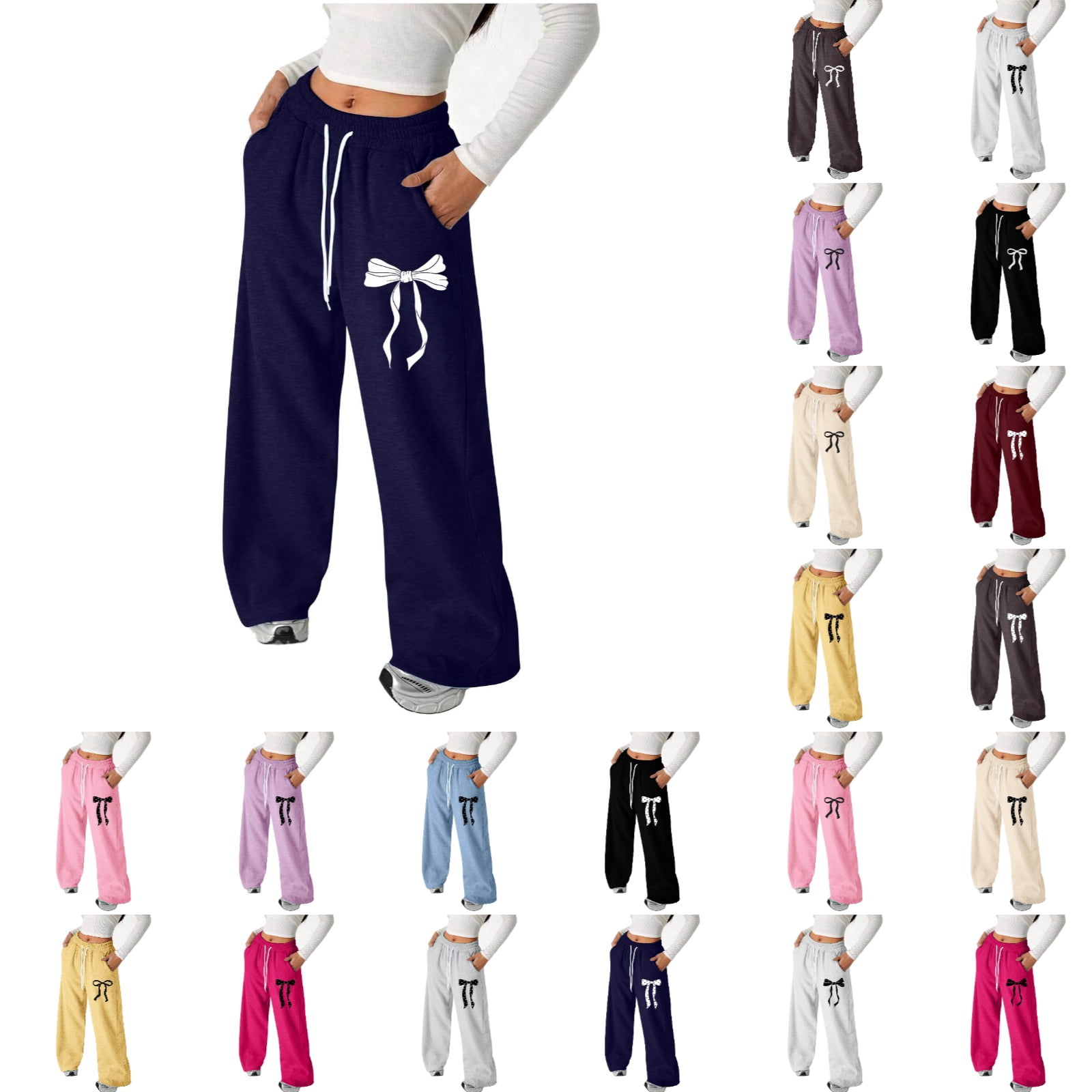 Girls Baggy Sweatpants Bow Drawstring Wide Leg Y2k Sweat Pants Casual ...