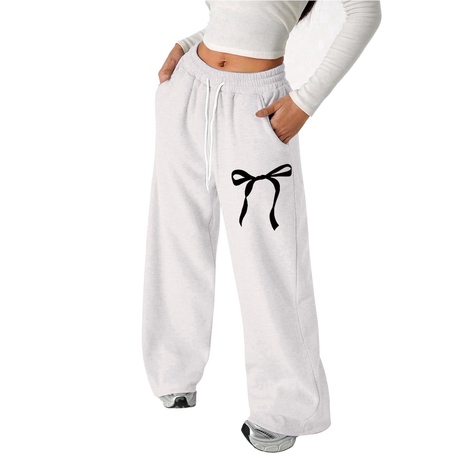 Girls Baggy Sweatpants Bow Straight Leg Lightweight Drawstring Pants ...
