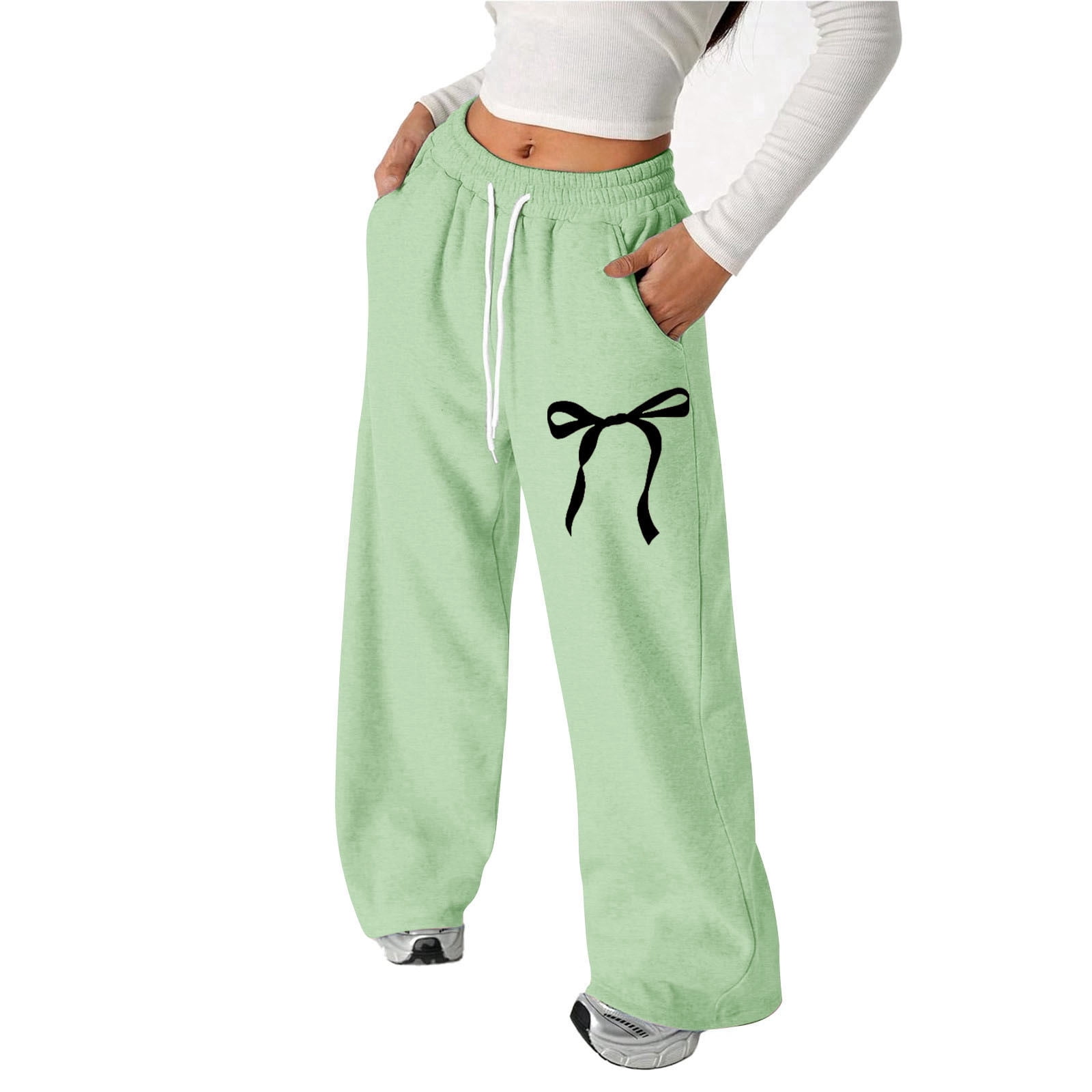 Girls Baggy Sweatpants Bow Straight Leg Lightweight Drawstring Pants ...