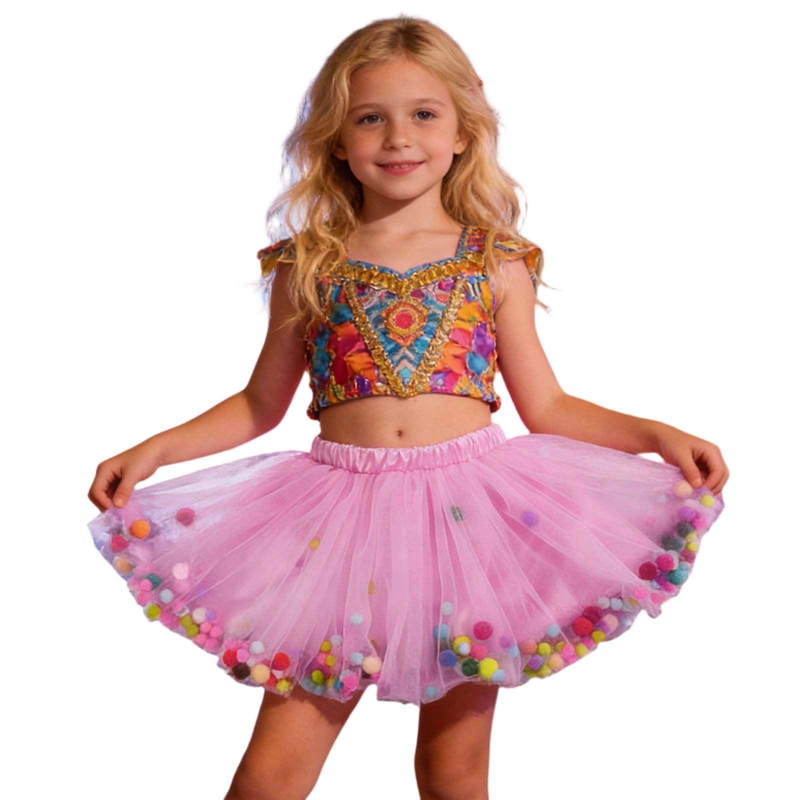 Girls Ballerina Tutu Skirt with Colorful Pom Poms for Carnival, Party ...