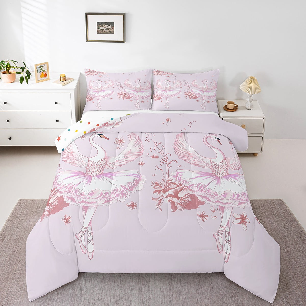 Ballet Bedding Set,Ballet Swan Comforter Sets King Size,Romantic Rose ...