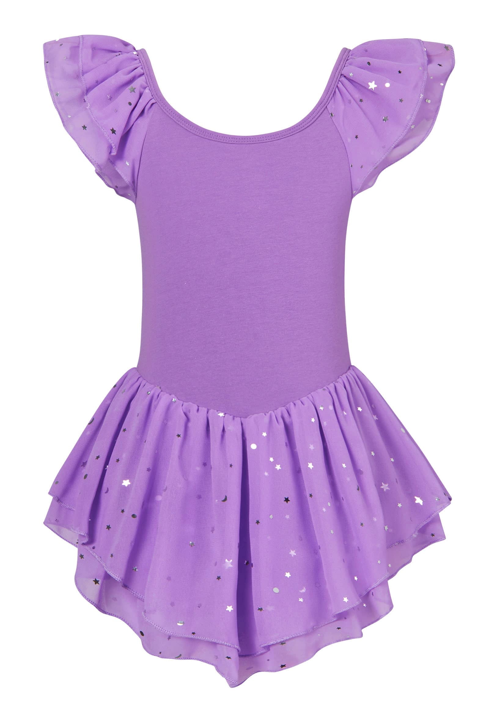 Youmei Girls Ballet Dance Dress Toddler Leotards Ruffle Sleeve Shiny ...