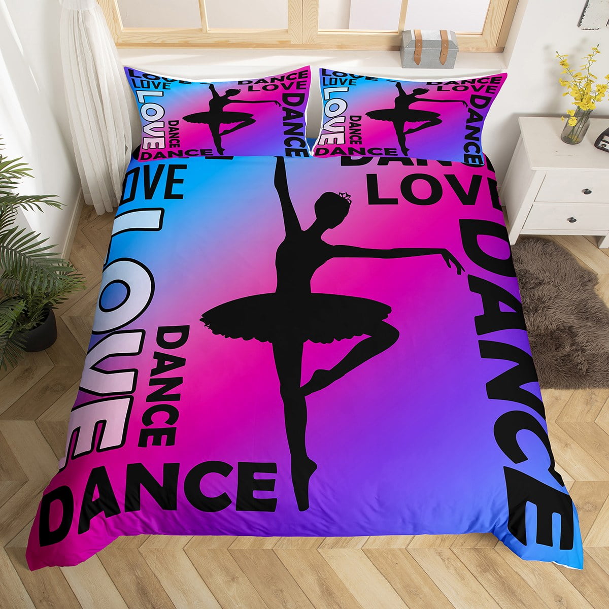 Ballet Duvet Cover, Dancing Ballerina Bedding Set Teens Women Bedroom ...