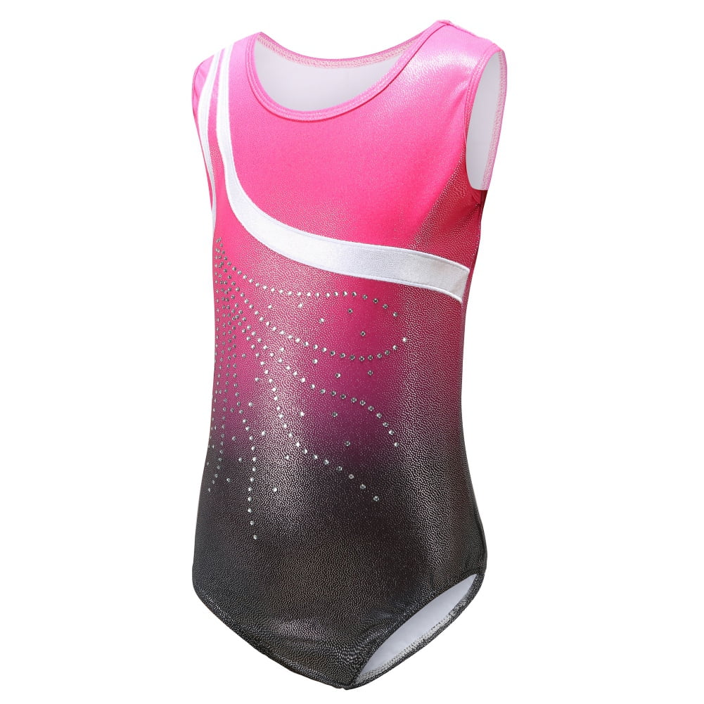 Girls Ballet Leotard Sleeveless Rhineston Glitter Professional Gym ...