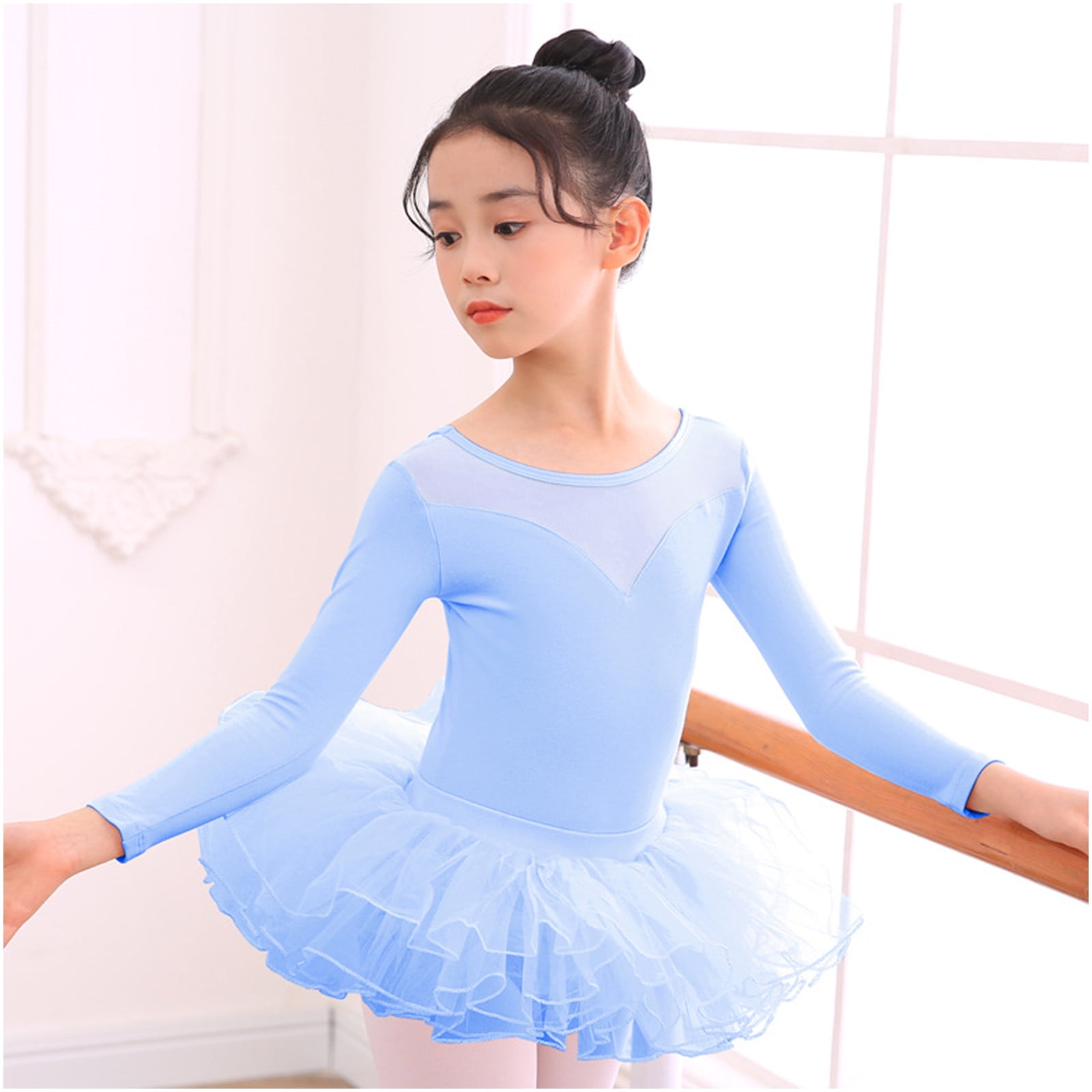 Girls Ballet Leotards Dance Tutu Dress with Chiffon Bow Skirted Outfit ...