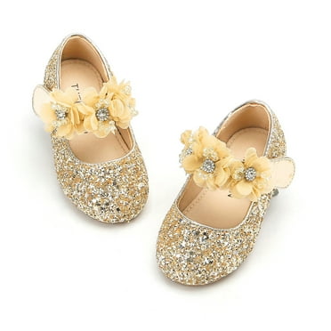 Felix & Flora Girls Gold Dress Shoes Mary Jane Ballet Flats Party ...