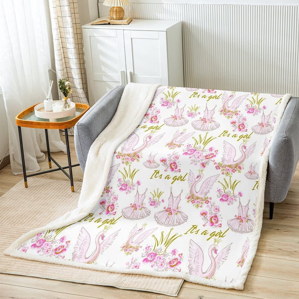 Girls Ballet Skirt Blanket,Cute Swan Throw Blanket Bed Couch Pink Rose ...