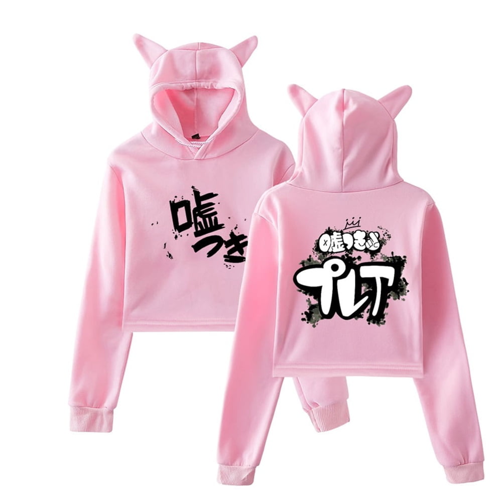 Girls Band Cry Cat Ears Harajuku Kawaii Anime Women Short Hoodie Casual ...