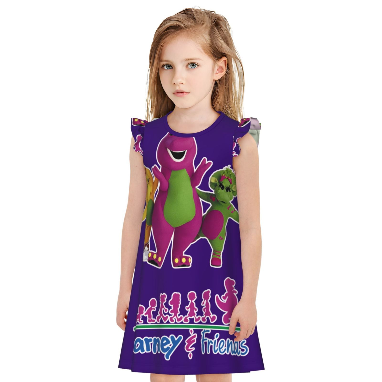 Girls Barney And Friends Princess Gown Dress Cartoon Printed Home ...