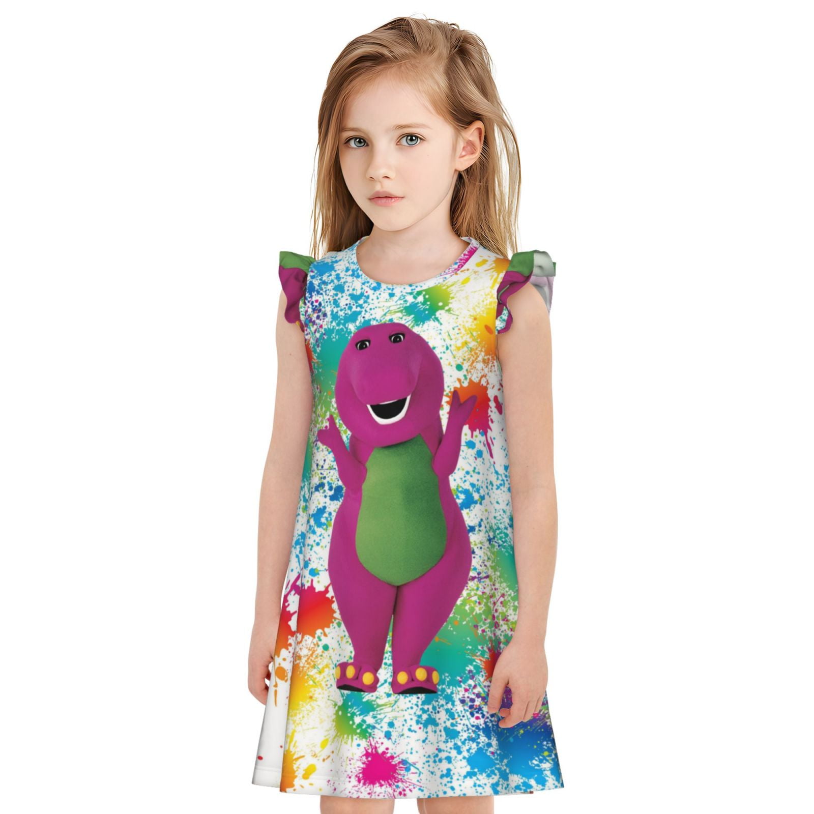 Girls Barney And Friends Princess Gown Dress Cartoon Printed Home ...