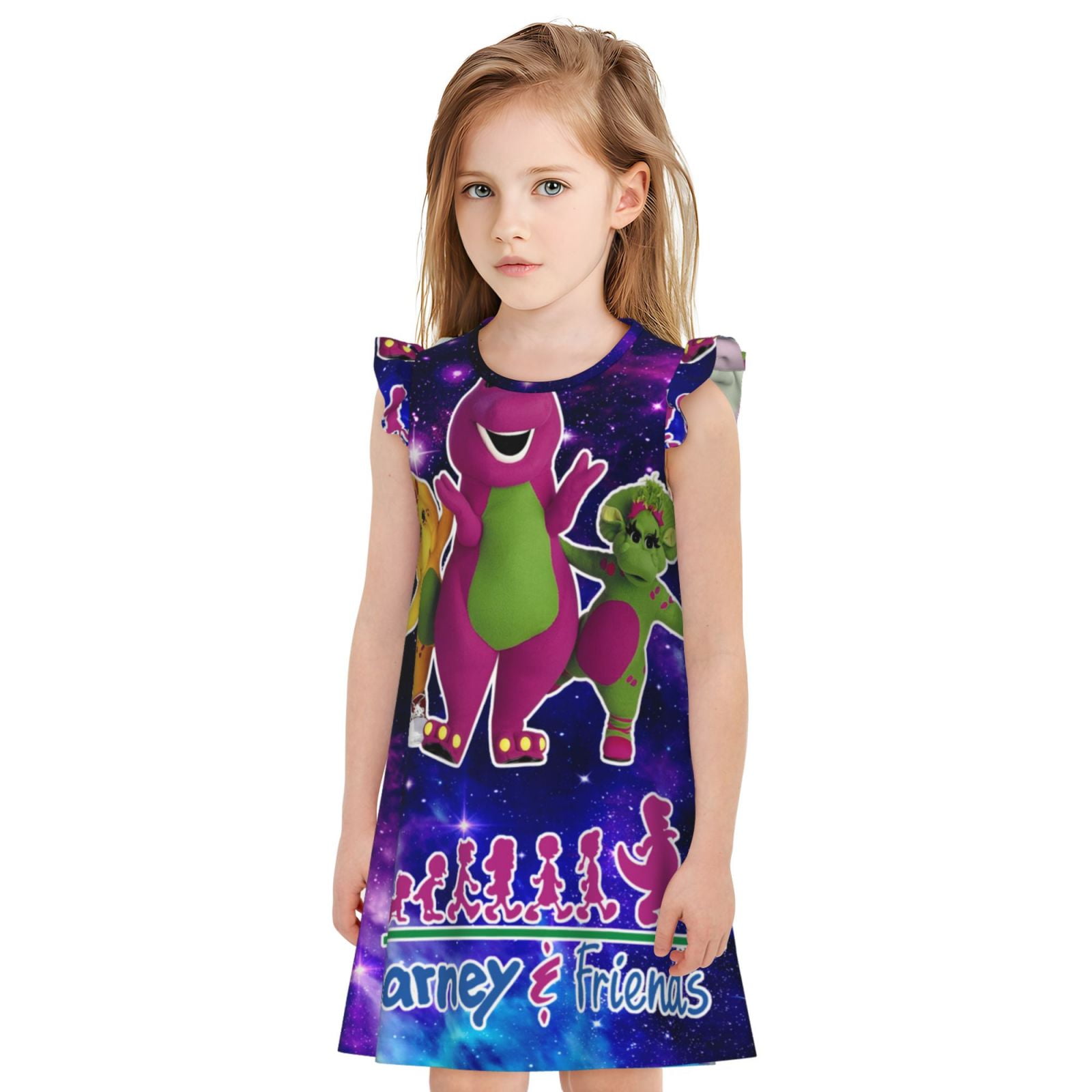 Girls Barney And Friends Princess Gown Dress Cartoon Printed Home ...