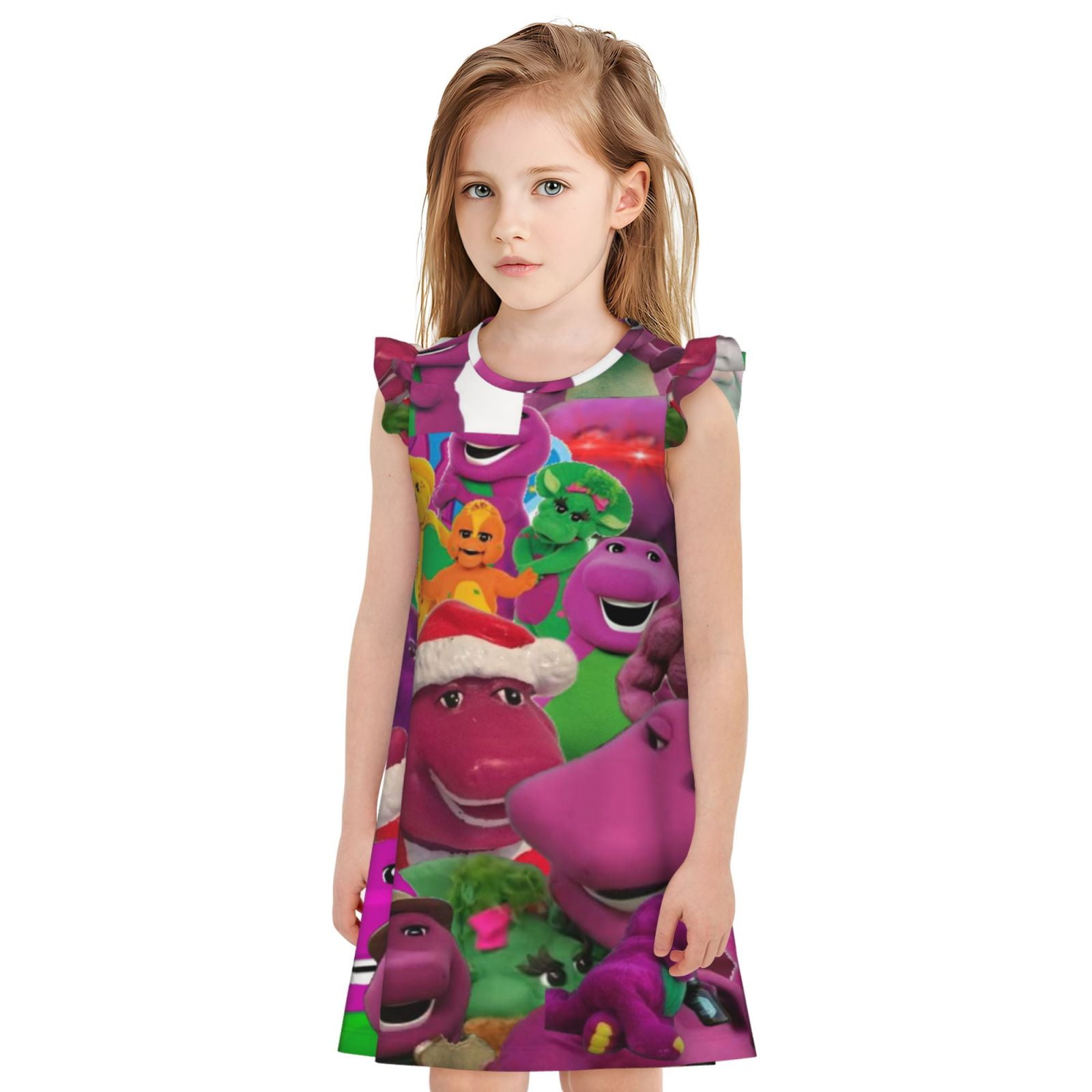 Girls Barney And Friends Princess Gown Dress Cartoon Printed Home ...