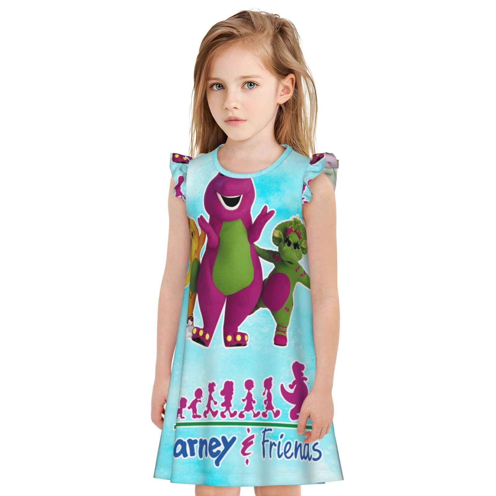 Girls Barney And Friends Princess Gown Dress Cartoon Printed Home ...