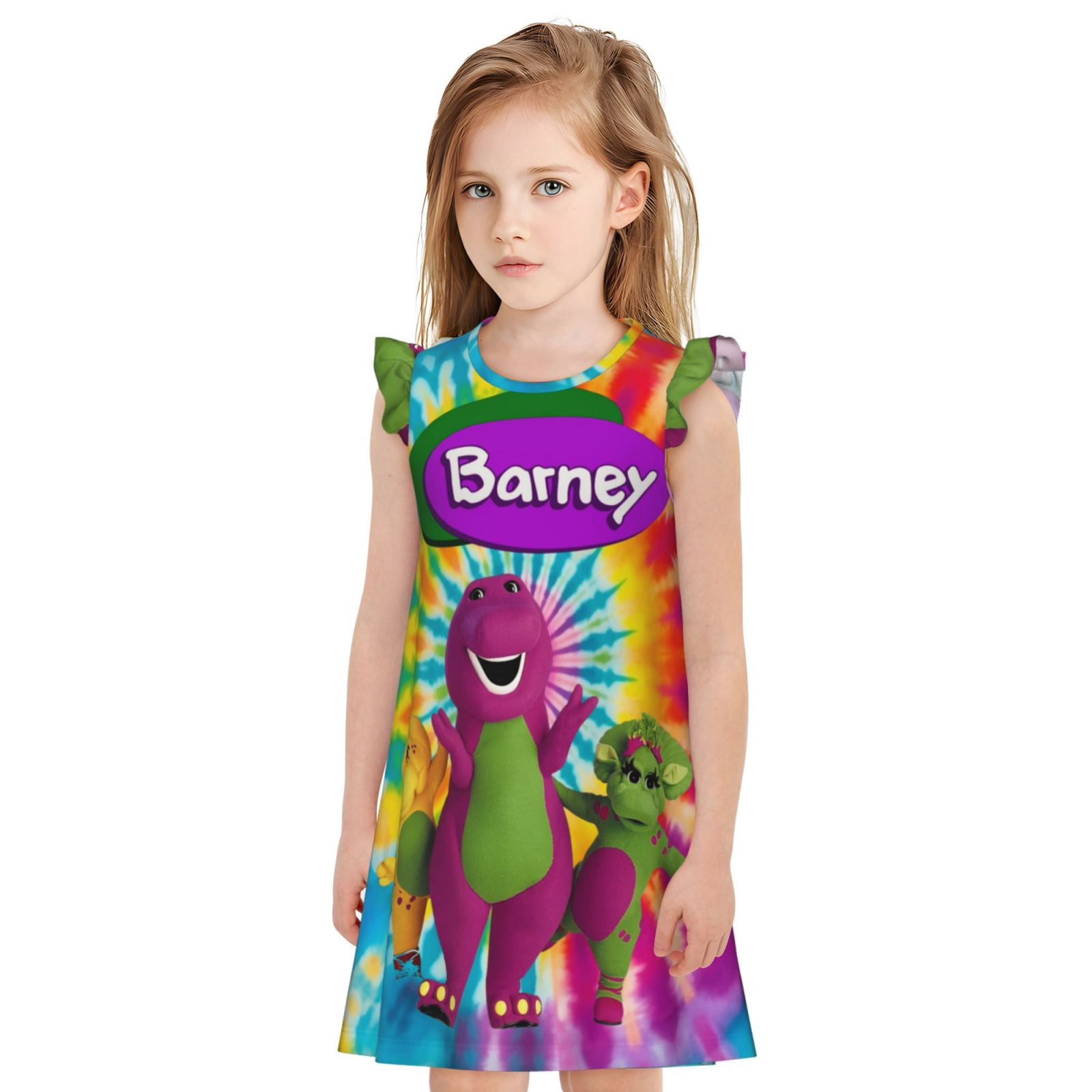 Girls Barney And Friends Princess Gown Dress Cartoon Printed Home ...