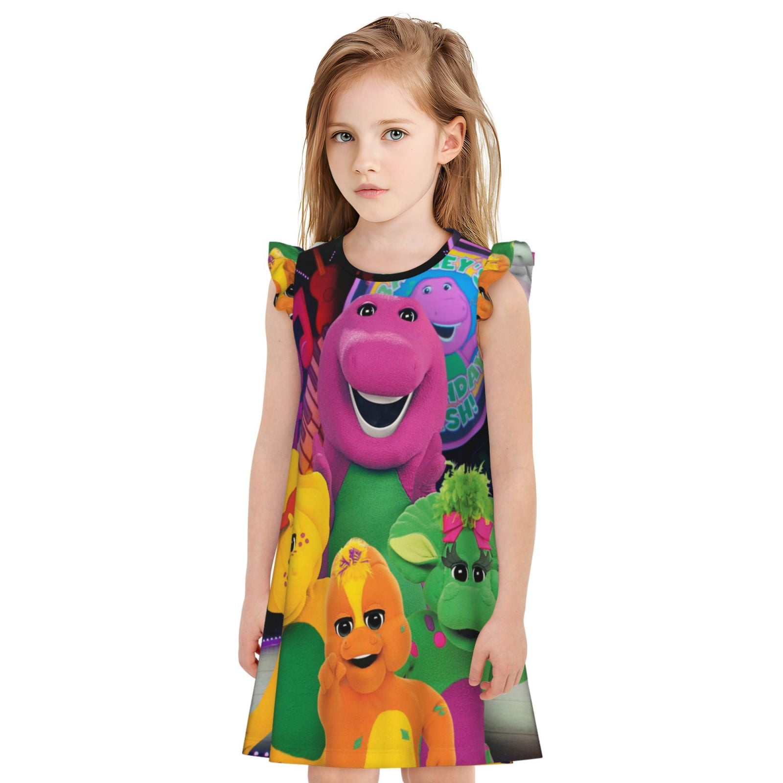Girls Barney And Friends Princess Gown Dress Cartoon Printed Home ...