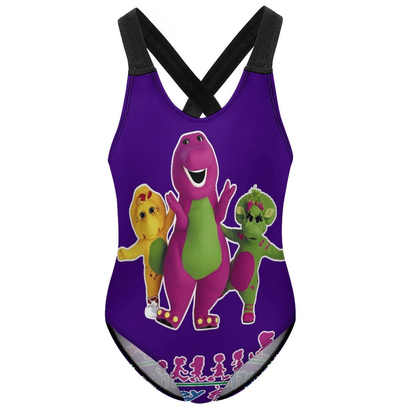 Girls Barney Dinosaur Friends One Piece Swimsuits Bathing Suits Cross ...