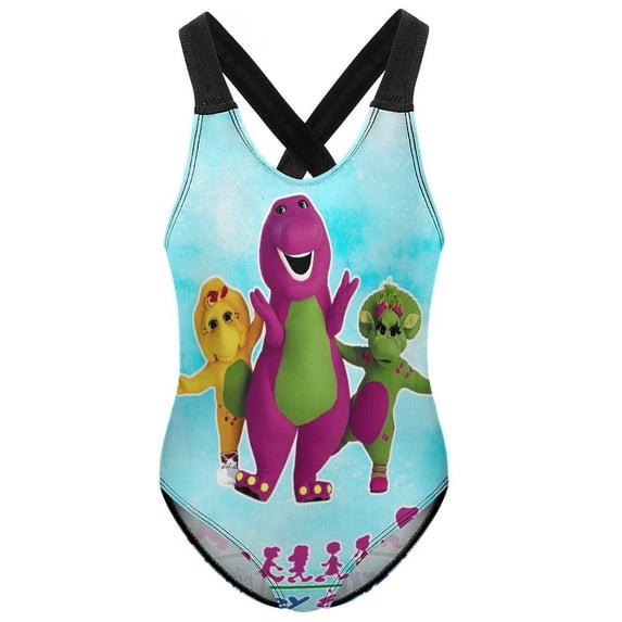 Girls Barney Dinosaur Friends One Piece Swimsuits Bathing Suits Cross ...