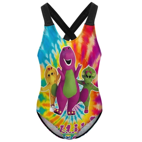 Girls Barney Dinosaur Friends One Piece Swimsuits Bathing Suits Cross ...