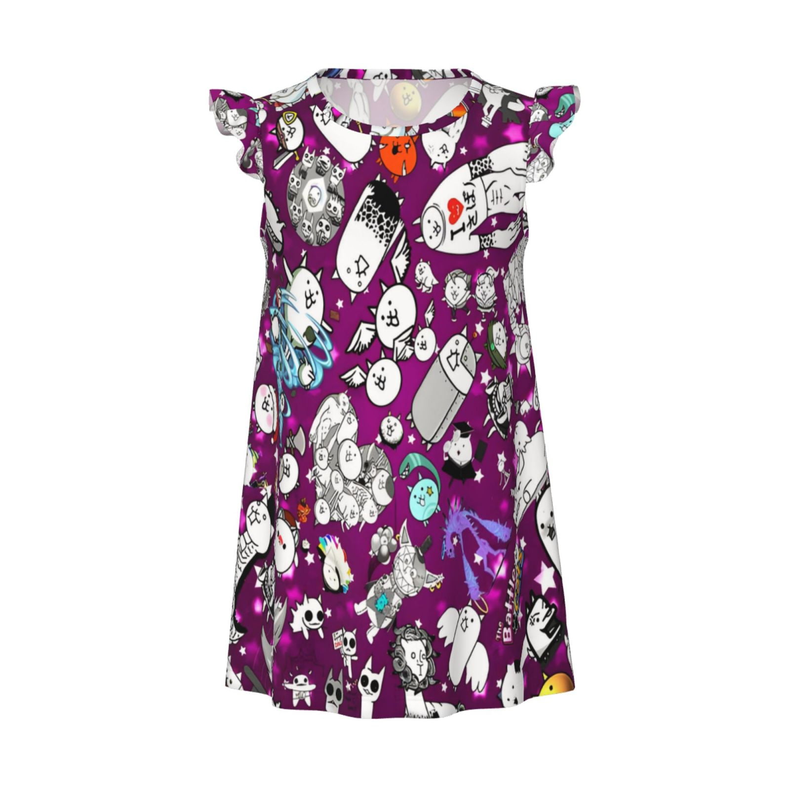 Girls Bat-tle Cats Flutter Sleeve Soft Fabric Casual Dress Cartoon ...