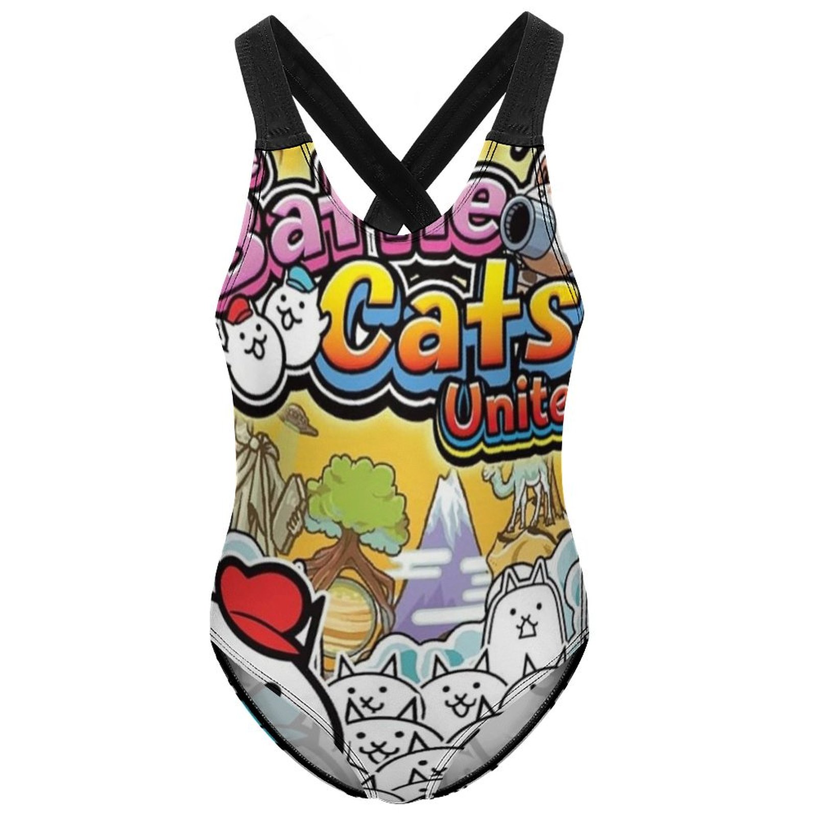 Girls Bat-tle Cats One Piece Swimsuits Bathing Suits Cross Back ...