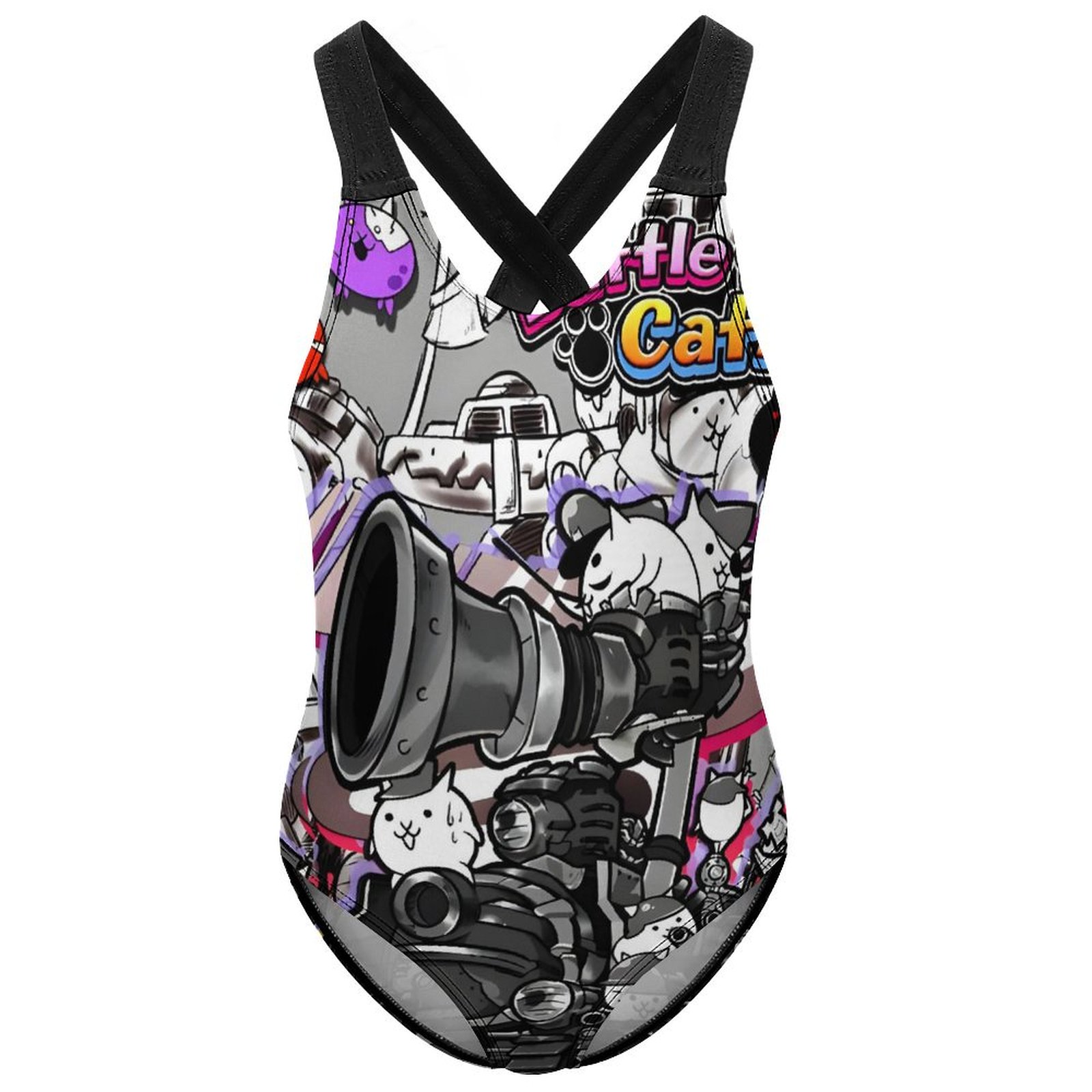 Girls Bat-tle Cats One Piece Swimsuits Bathing Suits Cross Back ...