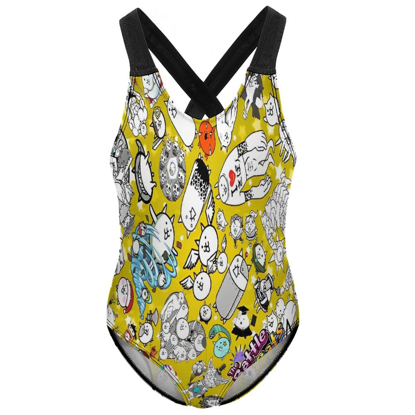 Girls Bat-tle Cats One Piece Swimsuits Bathing Suits Cross Back ...