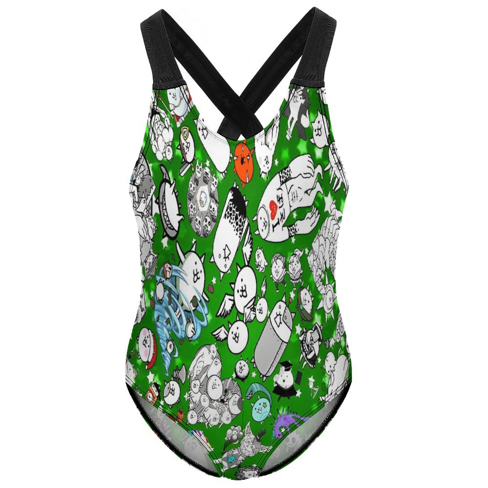 Girls Bat-tle Cats One Piece Swimsuits Bathing Suits Cross Back ...