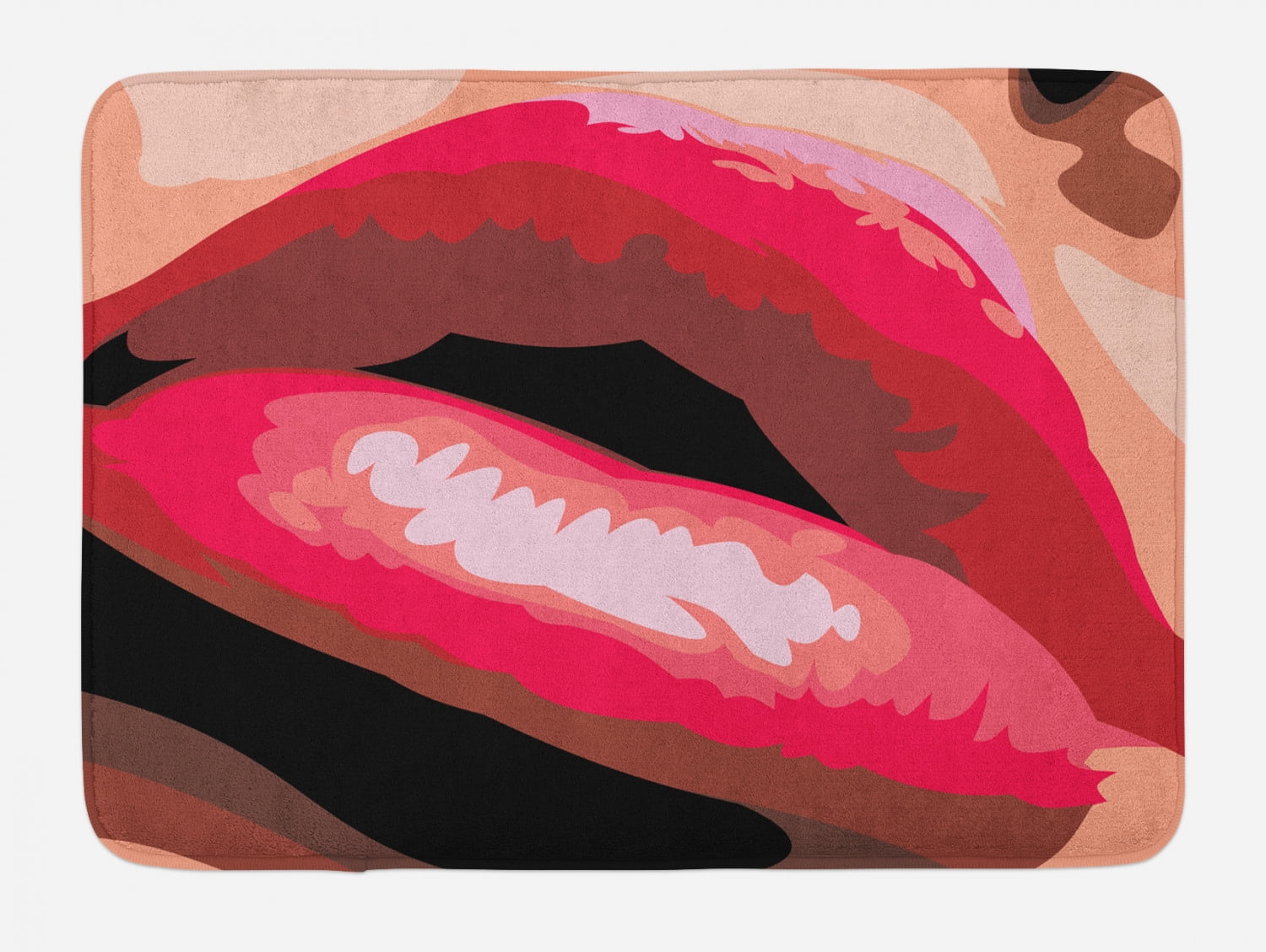 Girls Bath Mat, Sexy Lips of a Woman Mouth with Red Lipstick on Posing ...