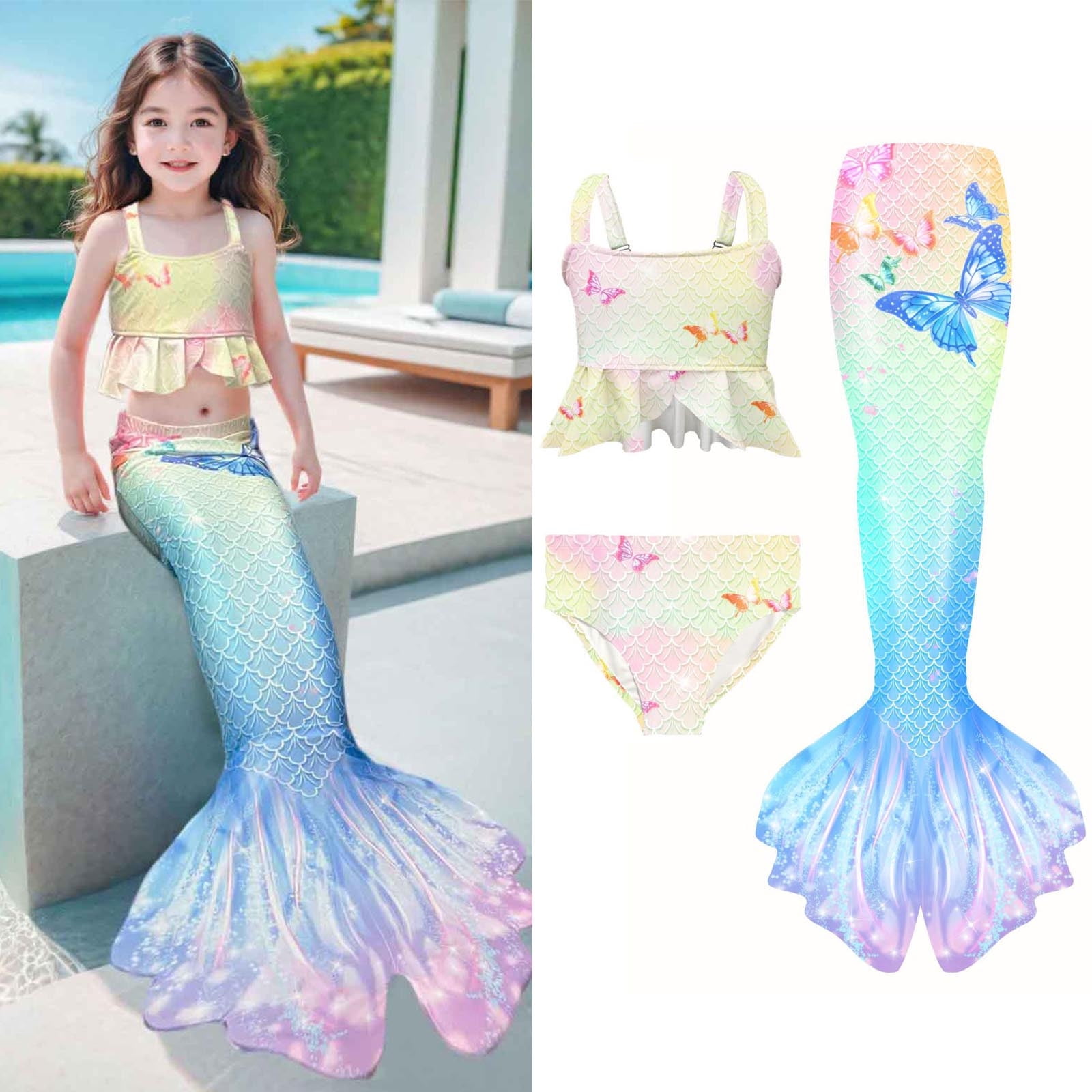 Girls Bathing Suit Child Toddler Girls Ocean Themed Swimsuit Top Bottom ...