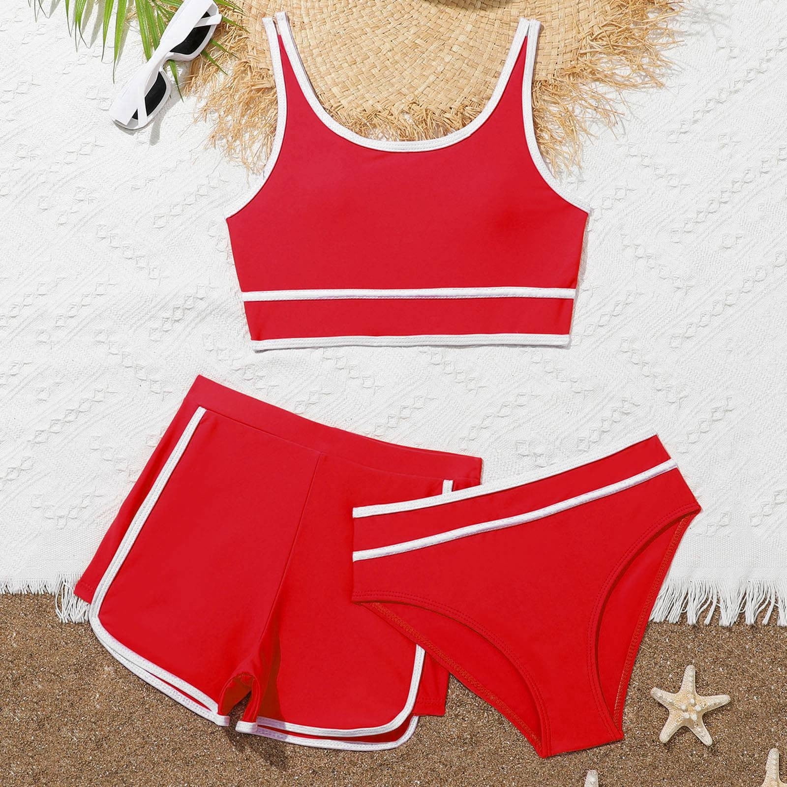 Girls Bathing Suit Girl's 3 Piece Bikini Bathing Suit with Shorts Cove ...