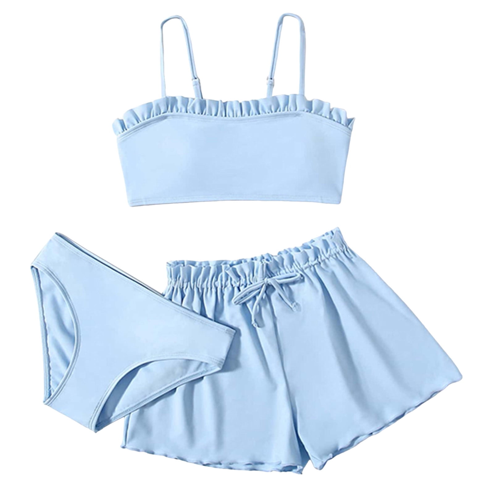 Girls Bathing Suit Plain Color Girls Swimsuit with Shorts Girls' Two ...